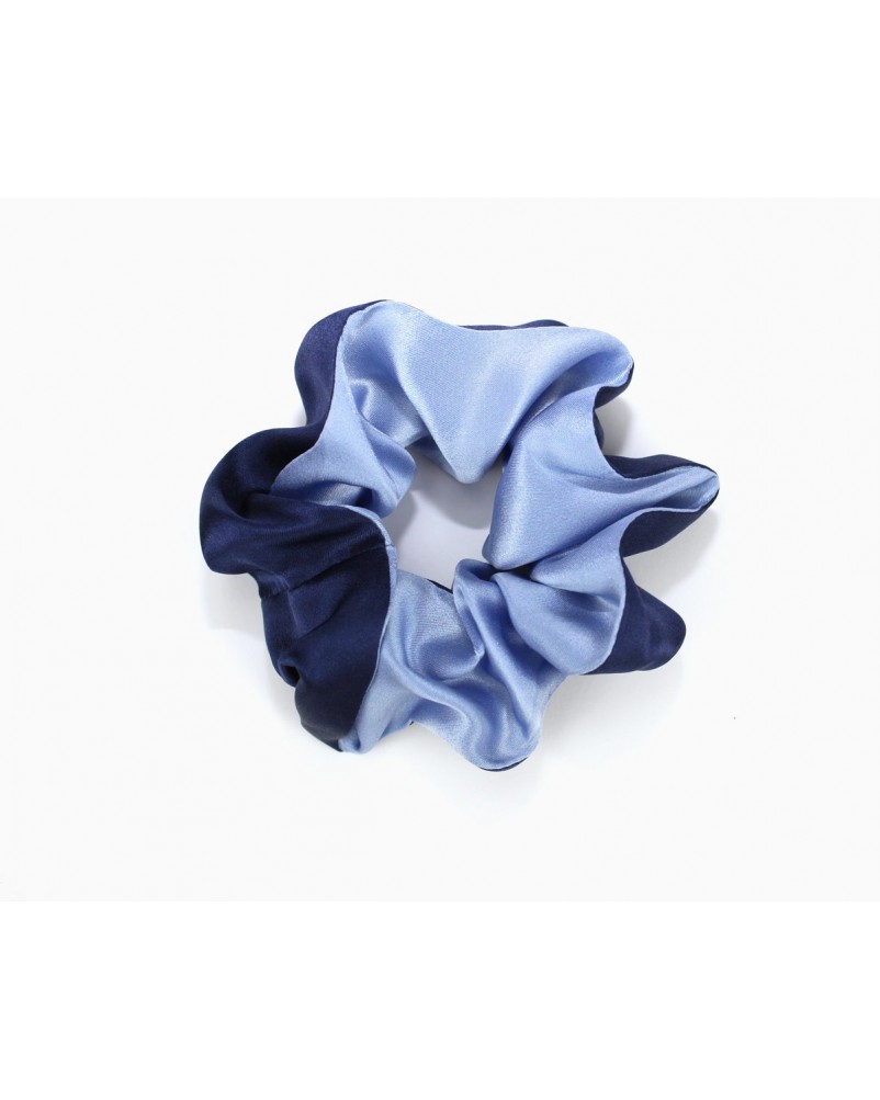 Chouchou satin bicolore marine/bleu ciel - QUETZALIS