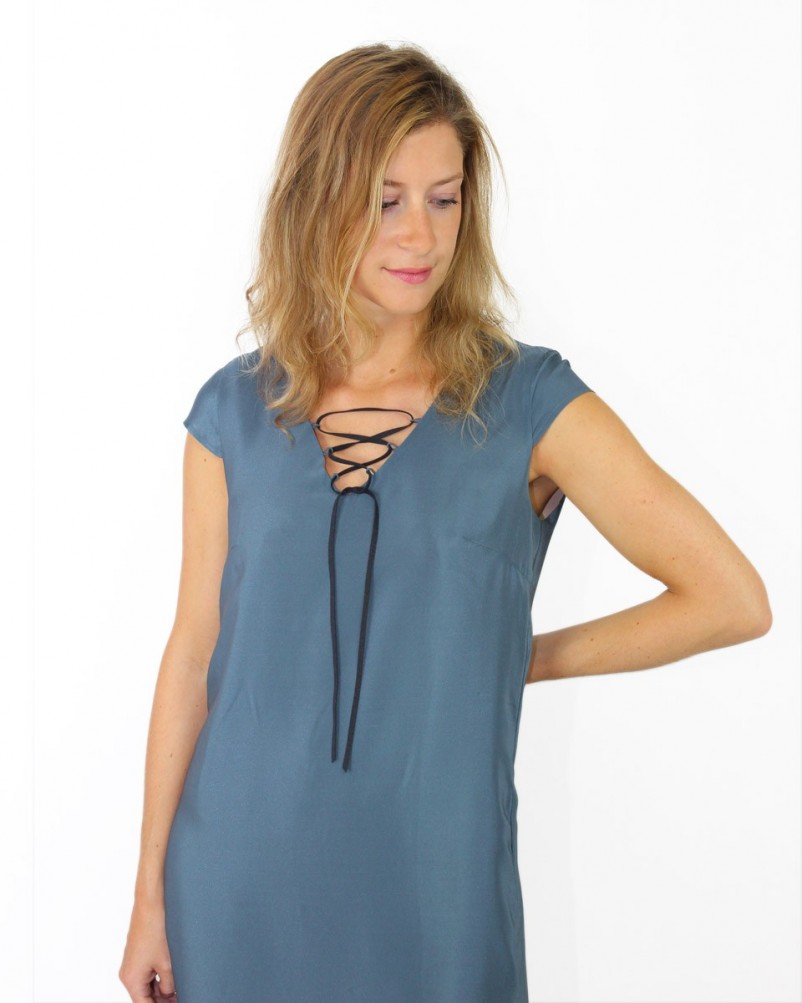 Robe en soie bleue - QUETZALIS