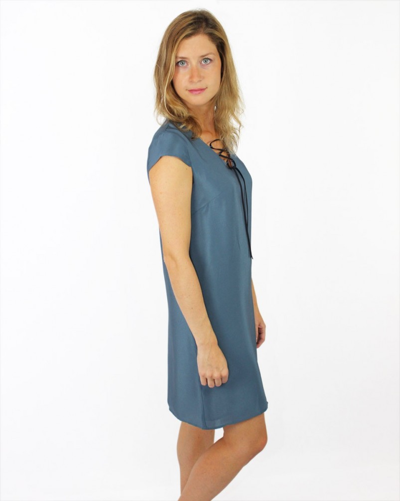 Robe en soie bleue - QUETZALIS